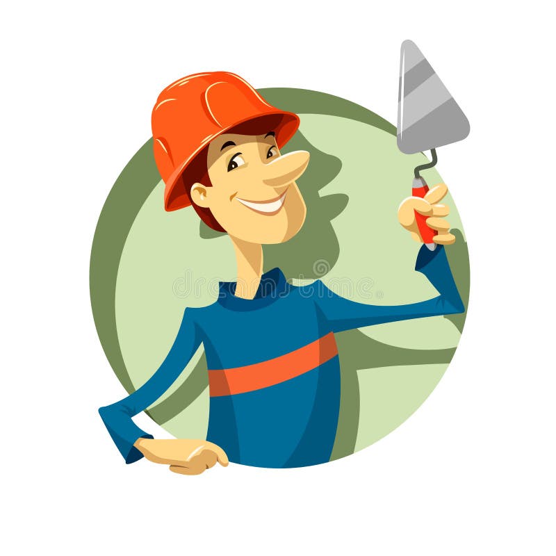 Worker with Trowel Cartoon Illustration Stock Vector - Illustration of ...