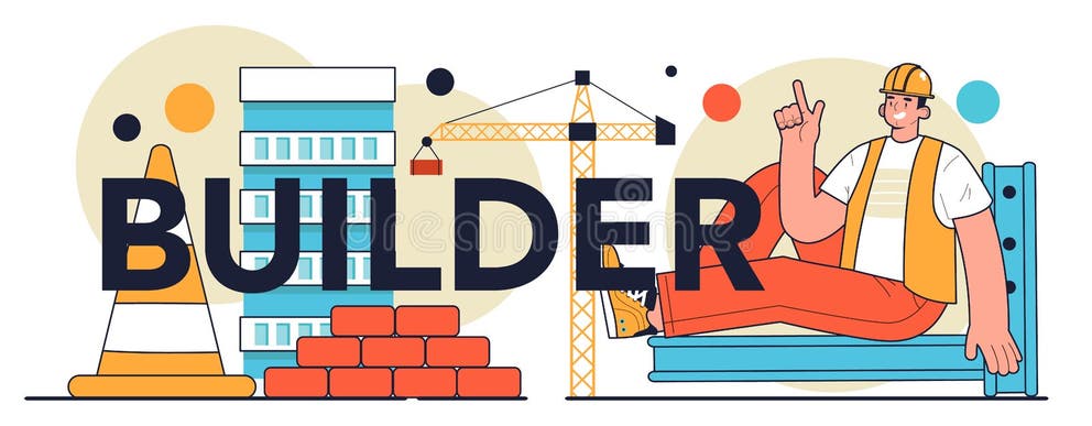 Builder Typographic Header. Workers Constructing House with Tools Stock ...