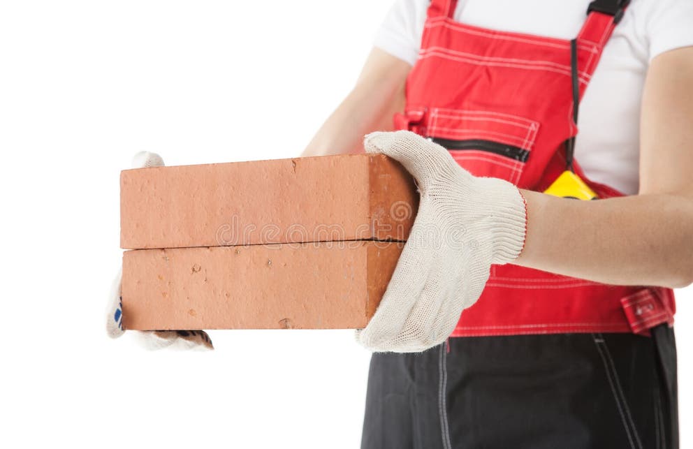 Builder in Uniform with Bricks Stock Photo - Image of woman, build ...