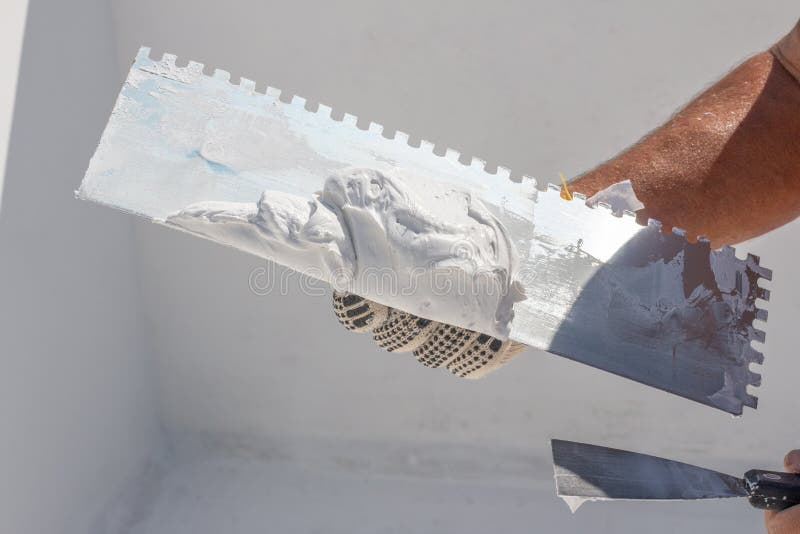 Work Hand Tool Wall Using Plastering Tool For Finishing Wall Stock ...