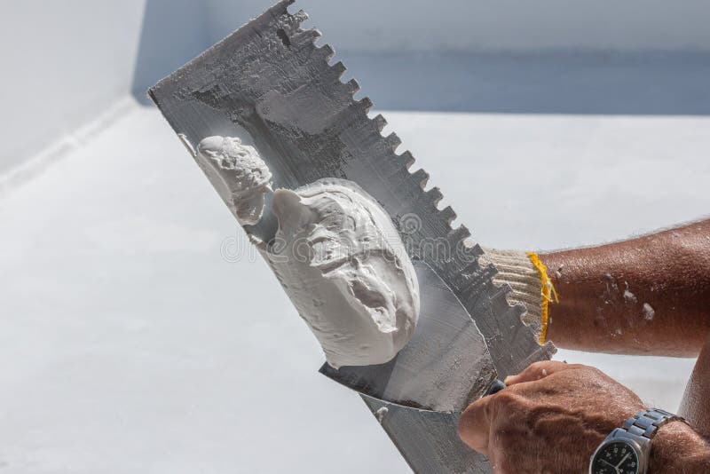 Builder Using Plastering Tool for Finishing Wall and Floor Stock Image ...