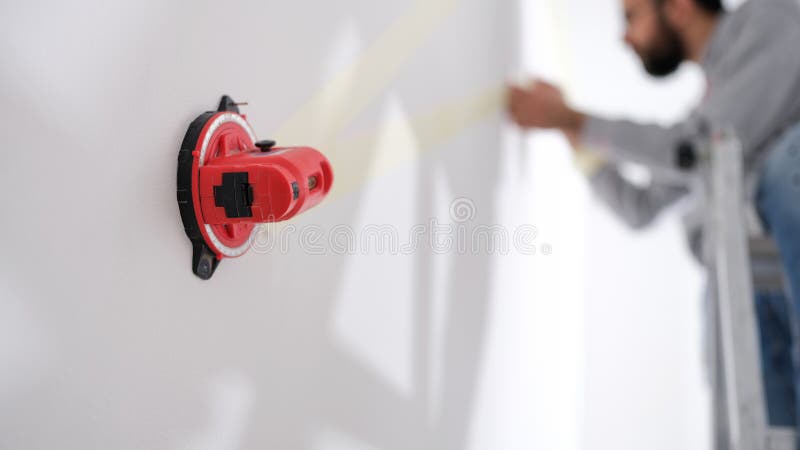 Builder Using Professional Measuring Device for Marks Stock Image ...