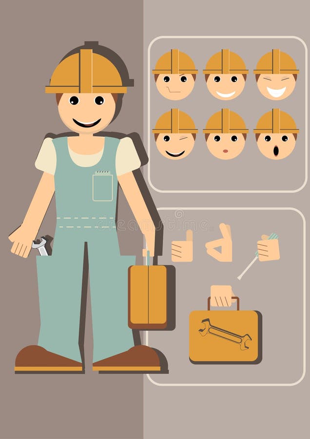 Builder Holds in Hand Shovel Stock Vector - Illustration of helmet ...