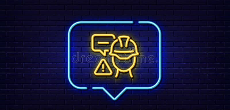 Builder Warning Line Icon. Construction Inspection Sign. Neon Light ...