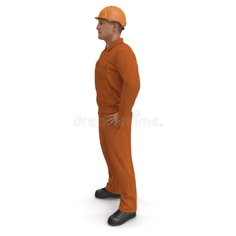 Builder Wearing Orange Coveralls Standing Pose. 3D Illustration ...