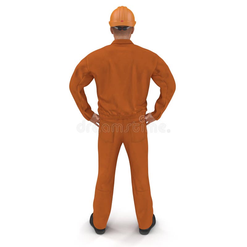 Builder Wearing Orange Coveralls Standing Pose. 3D Illustration ...