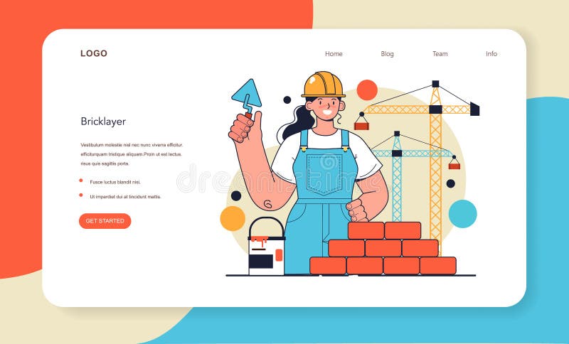 Builder Web Banner or Landing Page. Workers Constructing Stock Vector ...