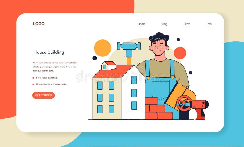 Builder Web Banner or Landing Page. Workers Constructing Stock ...