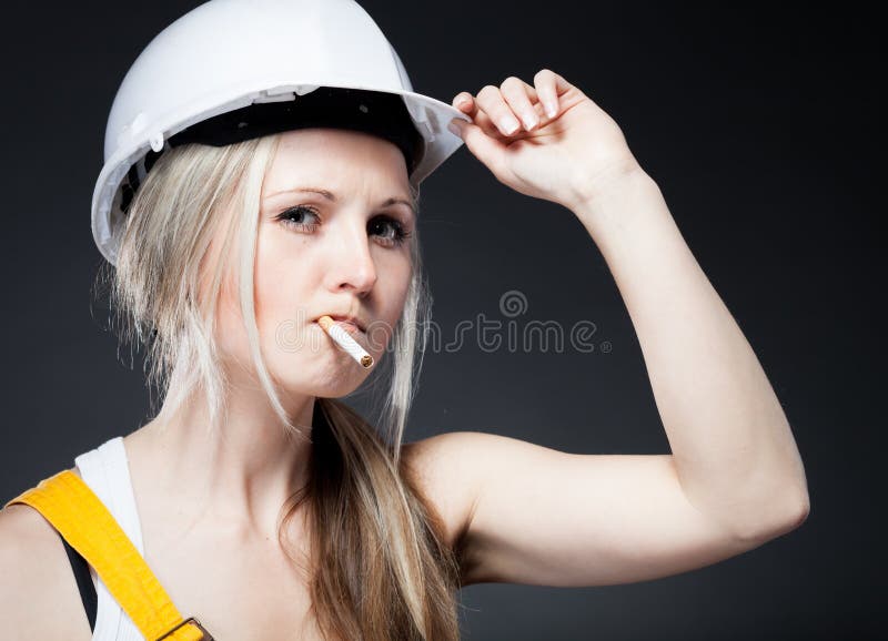 Builder Woman Construction Worker Smoking Cigarette Stock Photo - Image ...