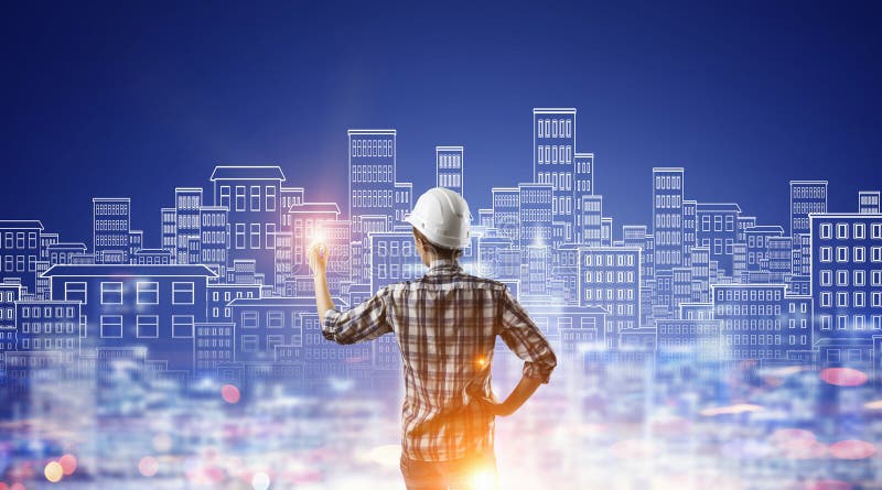 Builder Woman Sketching City Stock Image - Image of employee, career ...
