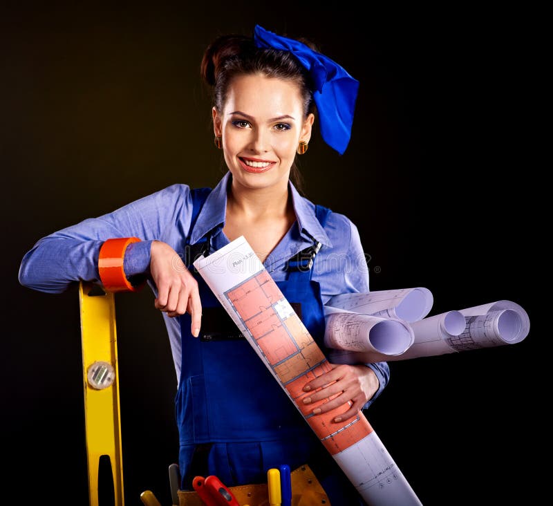 Builder Woman with Wallpaper. Stock Image - Image of smile, engineer ...