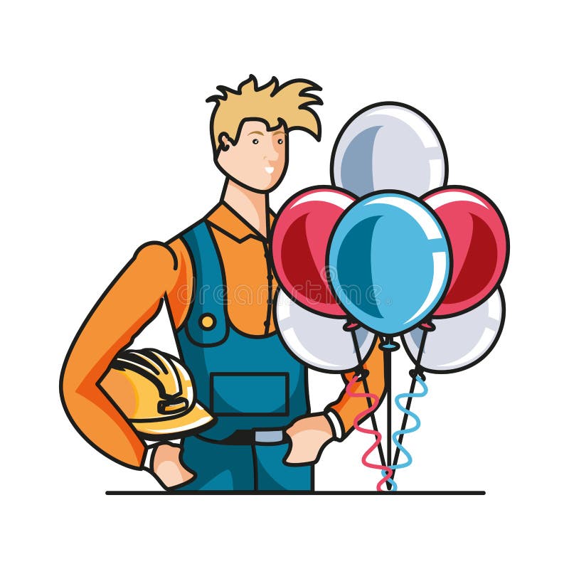 Builder Worker with Balloons Helium Labor Day Celebration Stock ...