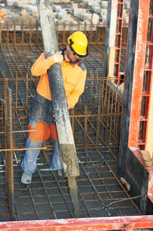 Builder Worker At Concrete Pouring Work Stock Image - Image of builder ...