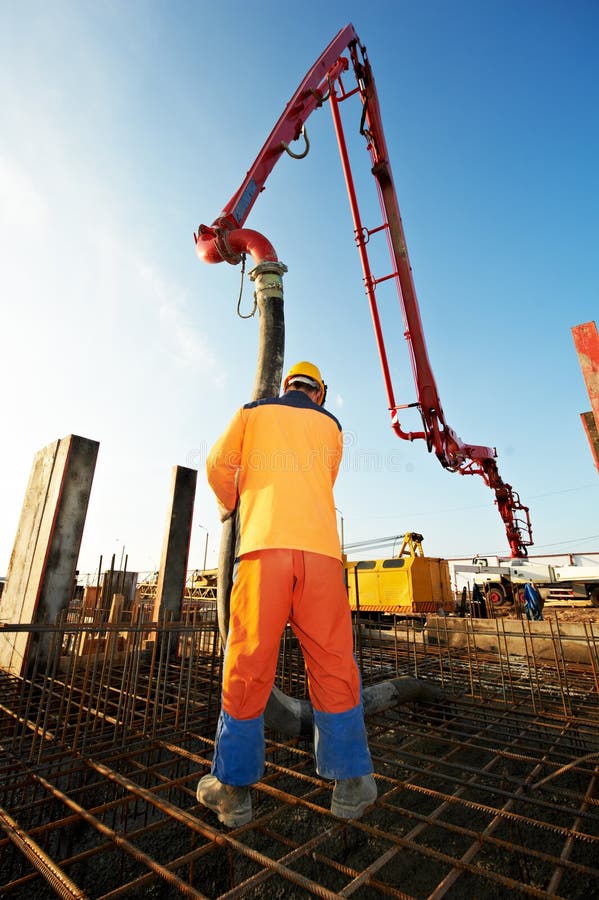 Builder Worker at Concrete Work Stock Photo - Image of boom, liquid ...