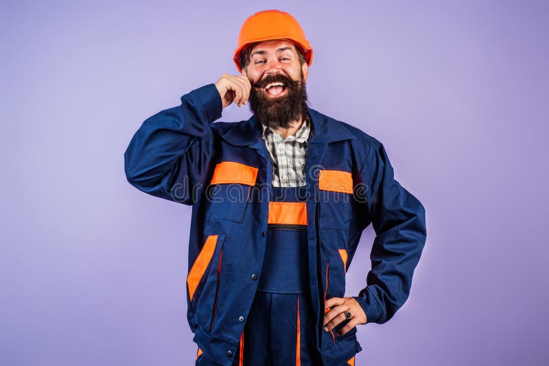Builder Worker in Construction Helmet. Builder Foreman or Repairman in ...