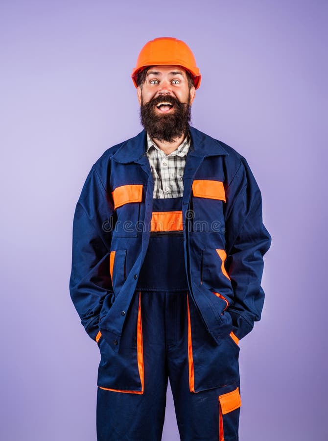 Builder Worker in Construction Helmet. Builder Foreman or Repairman in ...