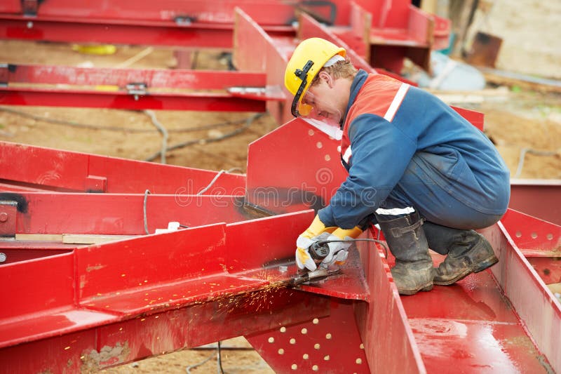 Builder Worker at Construction Site Stock Photo - Image of millwright ...