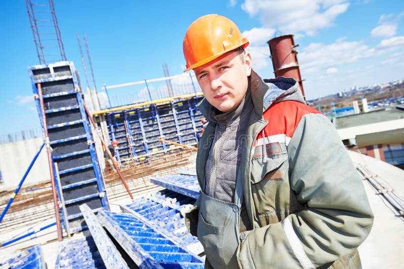 Builder Worker at Construction Site Stock Photo - Image of leader ...
