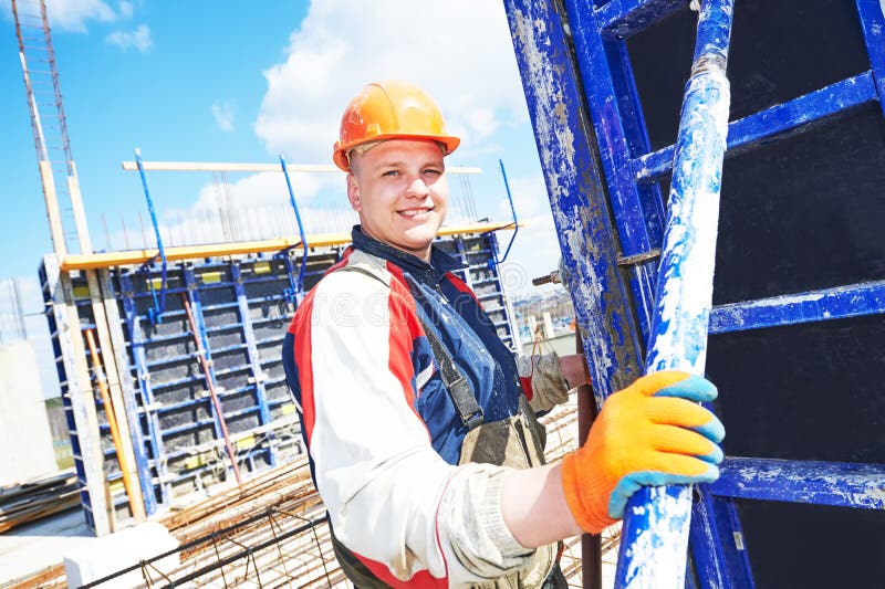 Builder Worker at Construction Site Stock Photo - Image of concreter ...