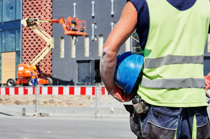 Builder Worker on Construction Site Stock Photo - Image of industry ...