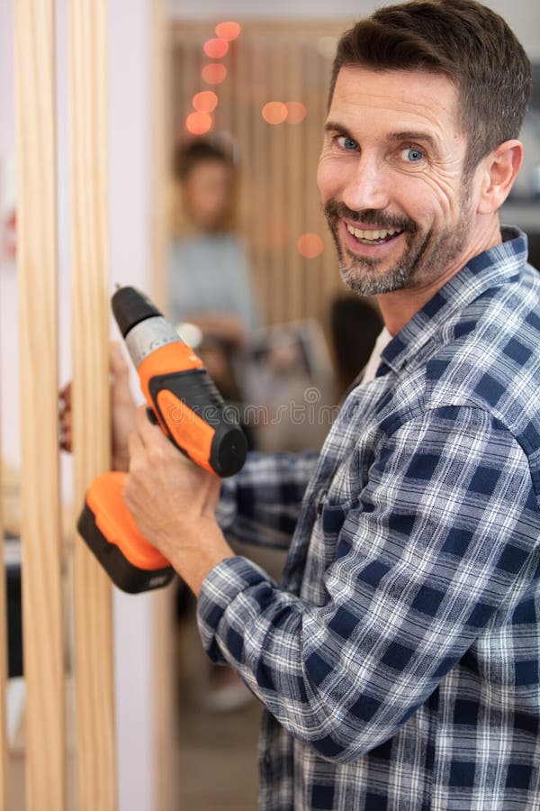 Builder or Worker Drilling with Machine or Drill Stock Image - Image of ...