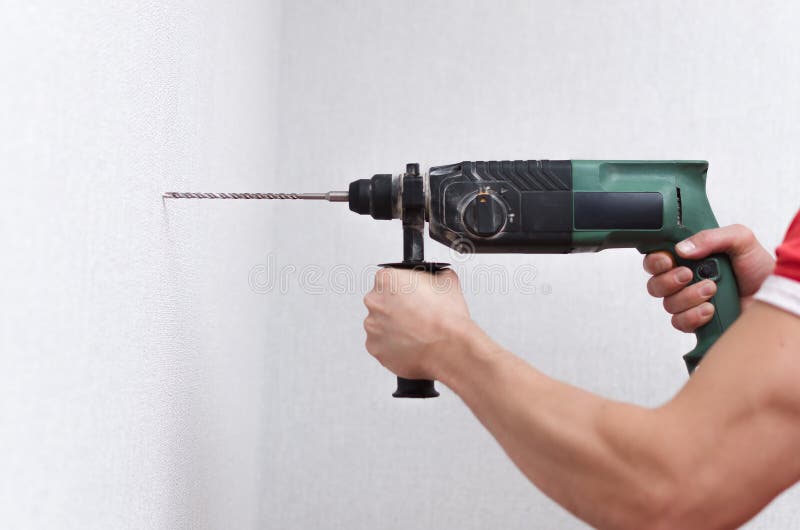 Builder with Perforator Drill. Stock Photo - Image of perforator ...
