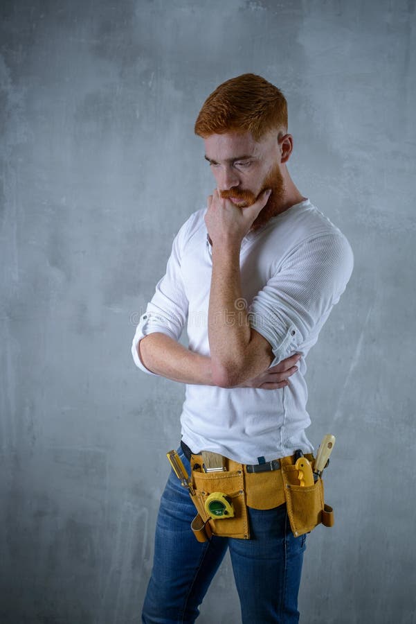 Builder in Stress, Thinks What To Do Stock Image - Image of manager ...