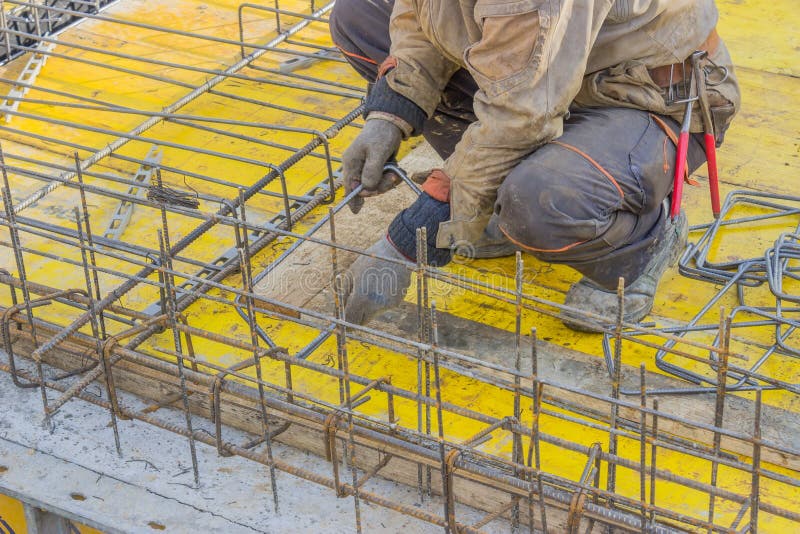 Builder Worker Gearing Up Steel Rods for a Concrete 2 Stock Image ...