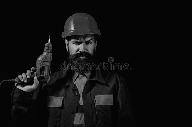 Builder Worker. Handyman in Hardhat. Builder Foreman. Man in Helmet ...