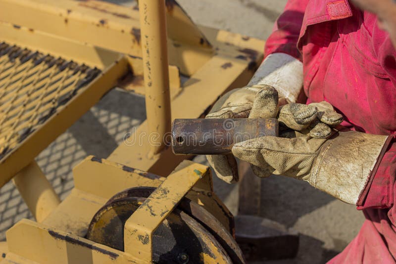 Builder Worker Holding Connecting Pin Stock Photo - Image of hinge ...