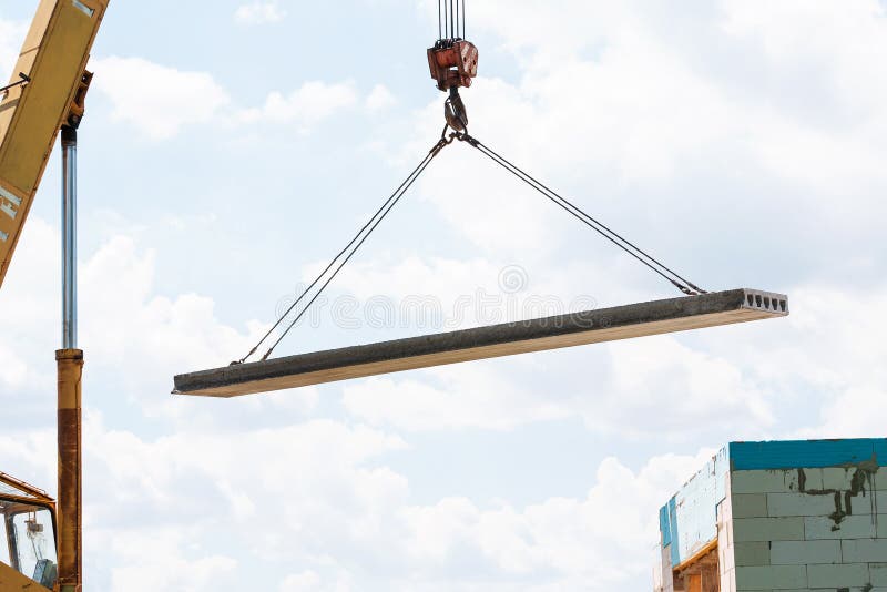 Builder Worker Installing Concrete Floor Slab Panel at Building ...