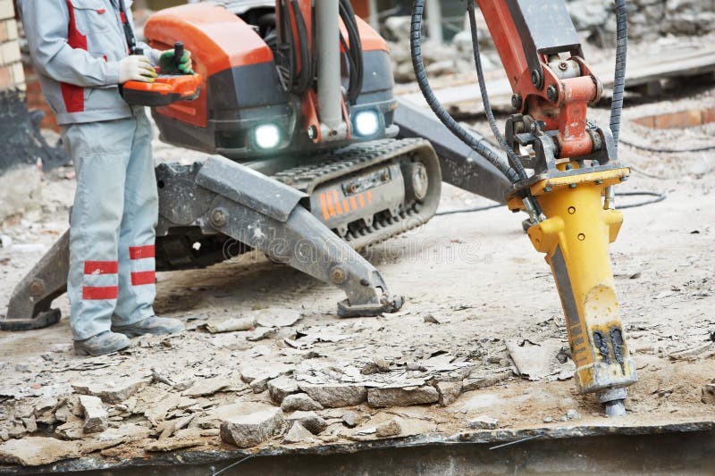 Worker with Demolition Hammer Breaking Interior Wall Stock Image ...