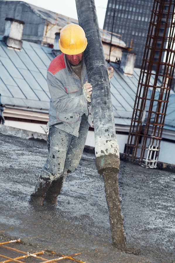 Builder Worker Pouring Concrete Into Form Stock Photo - Image of ...