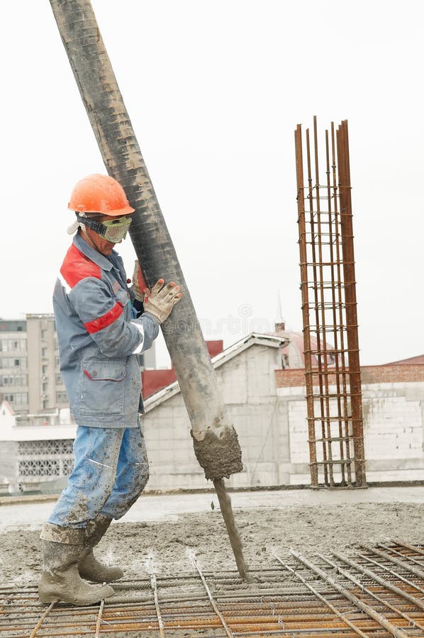 Builder Worker Pouring Concrete Stock Image - Image of fluent, helmet ...