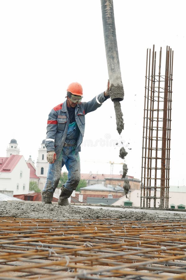 Builder Worker Pouring Concrete Stock Image - Image of direct, building ...