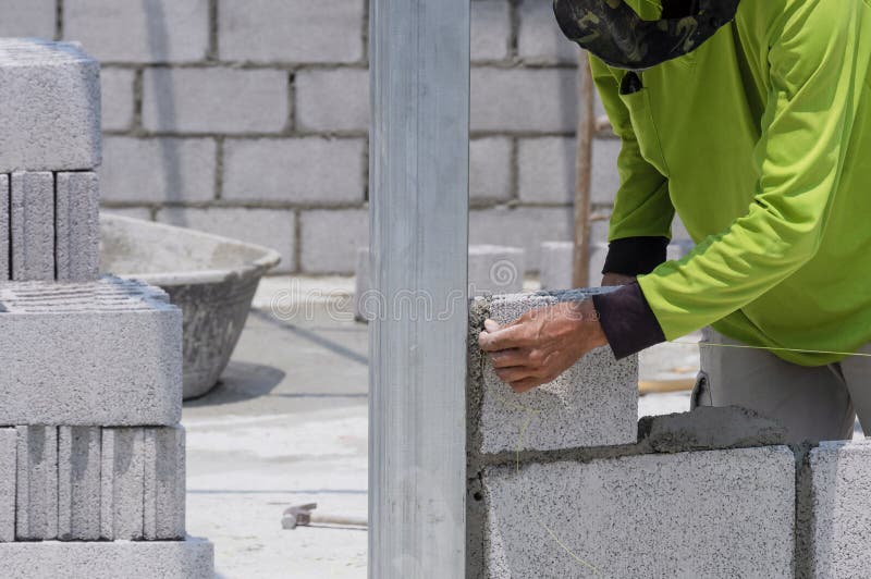 Setting the Level for Plastering Walls. Installation of Beacons Stock ...