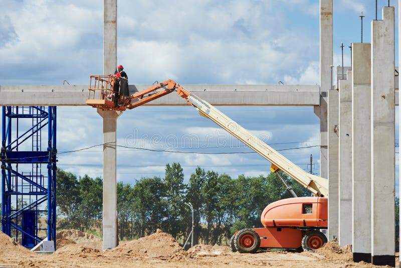 Builder Worker Installing Concrete Slab Stock Photo - Image of ...