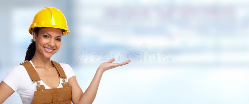 Builder worker woman stock photo. Image of hand, building - 91110914
