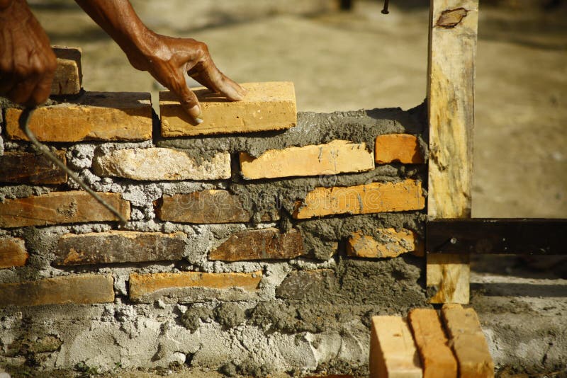 Builder Layering Cemented Bricks Structure Stock Photo - Image of order ...