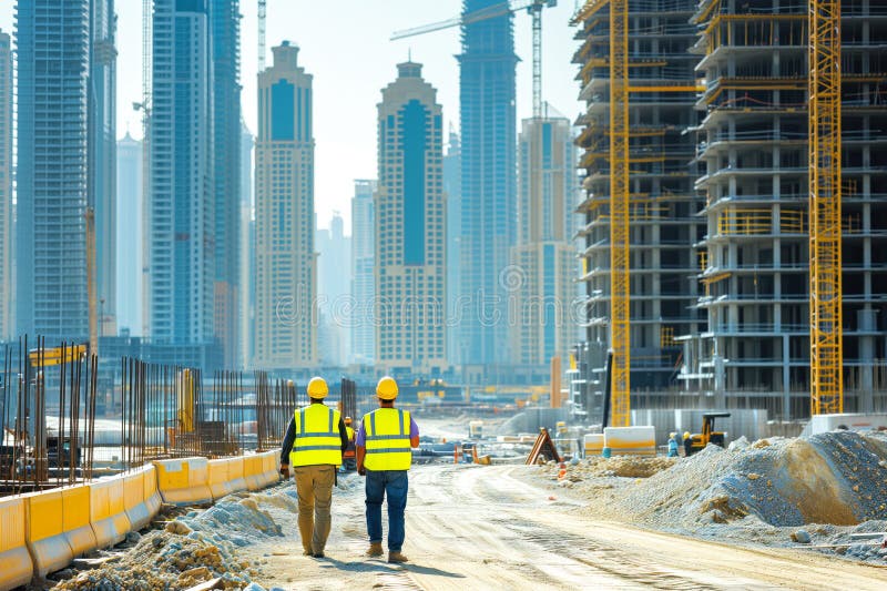 Builder Works in Construction Area Site during Construction of High ...