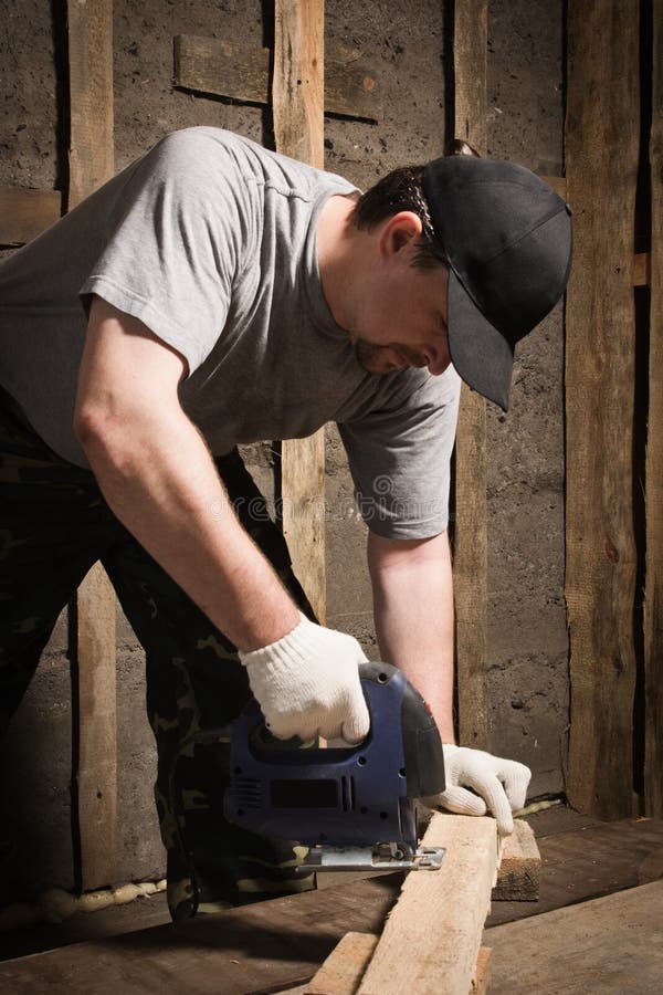 Builder Works of Electric Jigsaw Stock Image - Image of industry ...