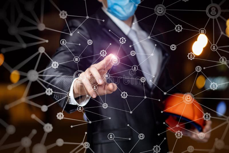 Builder Works in a Network of Connections Stock Image - Image of hand ...