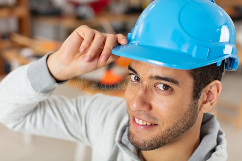 Builder at Workshop Holds Helmet Ready for Challenges Stock Image ...