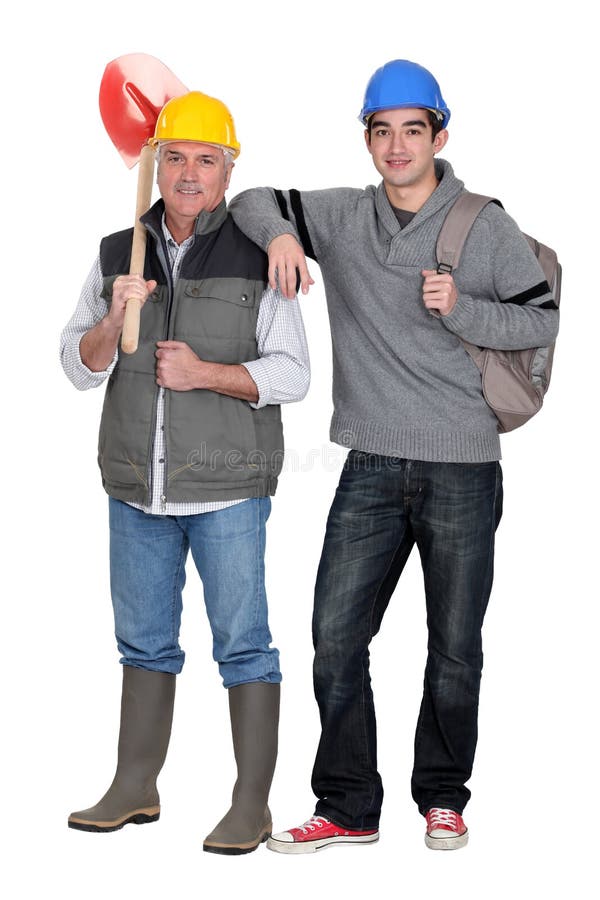 Builder with Young Apprentice Stock Image - Image of industry, male ...