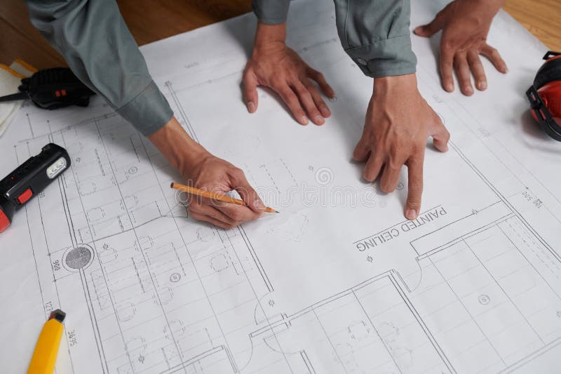 Builders Checking Construction Plan Stock Image - Image of industry ...