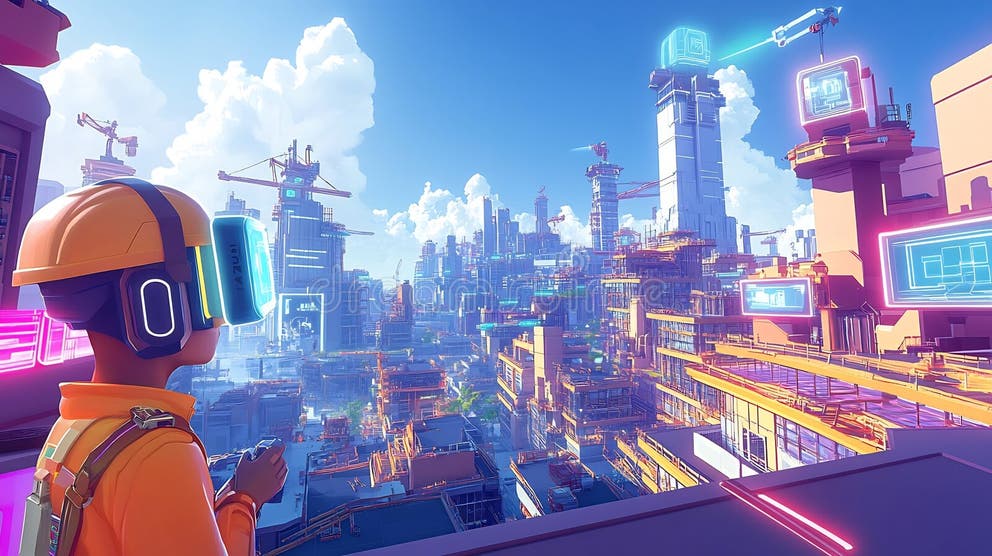 Builders Constructing Sprawling Futuristic Metropolis in Cutting Edge Virtual Reality ...