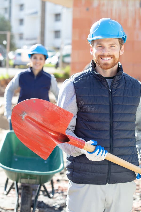 Builders Happy To Work at Modern Construction Site Stock Photo - Image ...