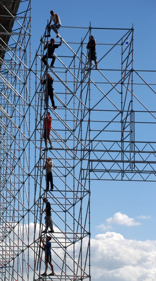 Builders on High Construction Stock Photo - Image of building, modern ...