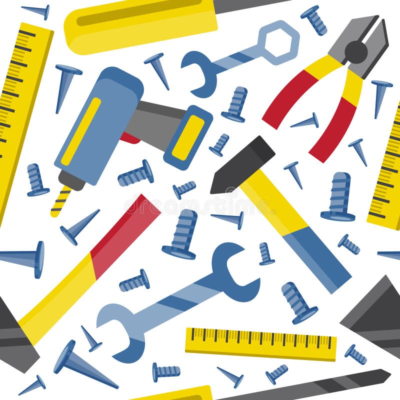 Seamless Pattern on the Topic of Construction Tools.Vector Flat Icons ...