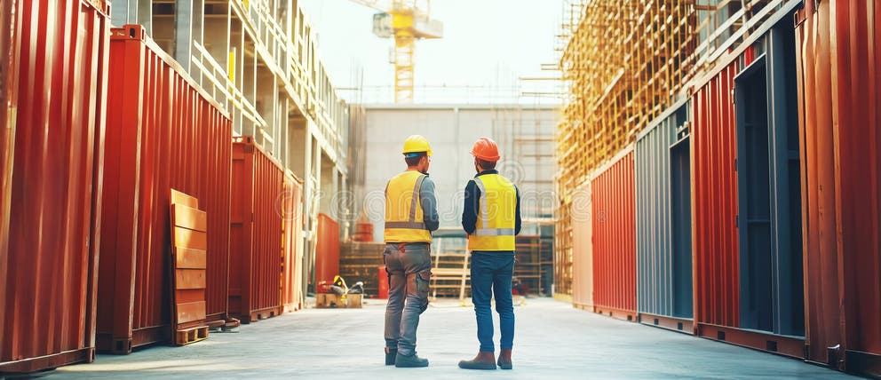 Builders Setting Up Temporary Storage Units for Tools on Active ...